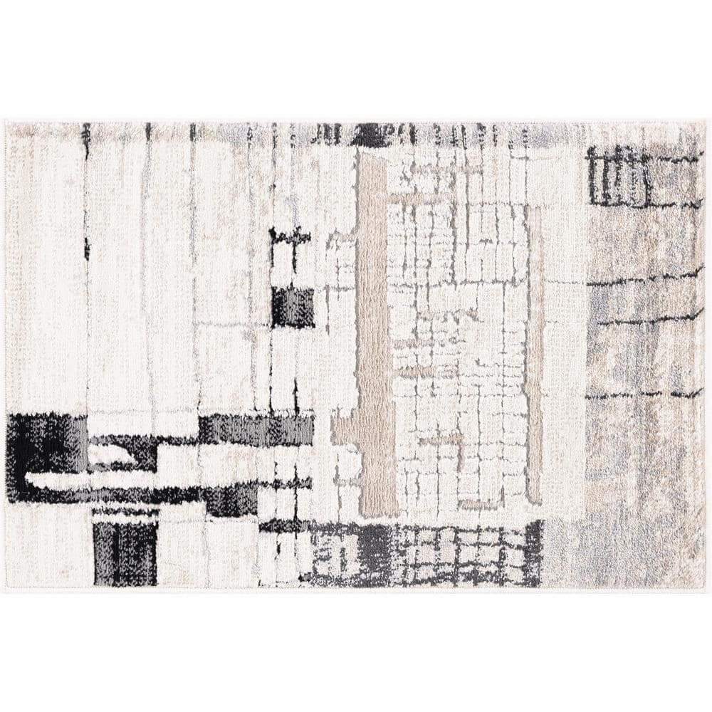 Tayse Rugs Alpha Beige 2 ft. x 3 ft. Abstract Indoor Area Rug ALH1421 ...