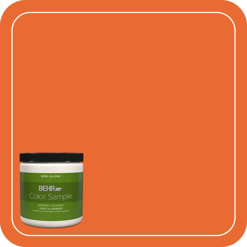 BEHR PREMIUM PLUS 8 oz. #220B-7 Electric Orange Semi-Gloss Interior ...