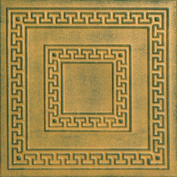 A La Maison Ceilings Greek Key Green Gold 1.6 ft. x 1.6 ft. Decorative ...