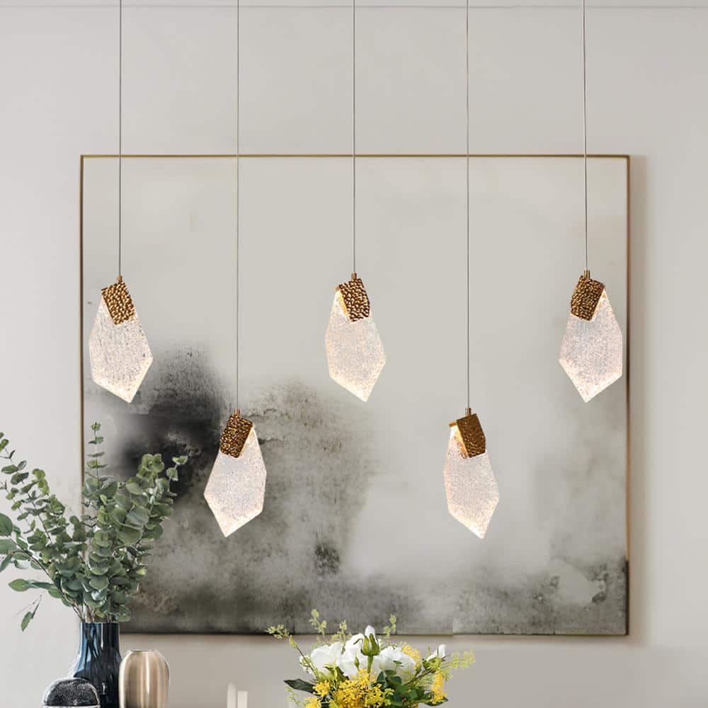 LNC Fracture 5-Light Integrated LED Plated Brass Island Chandelier with ...