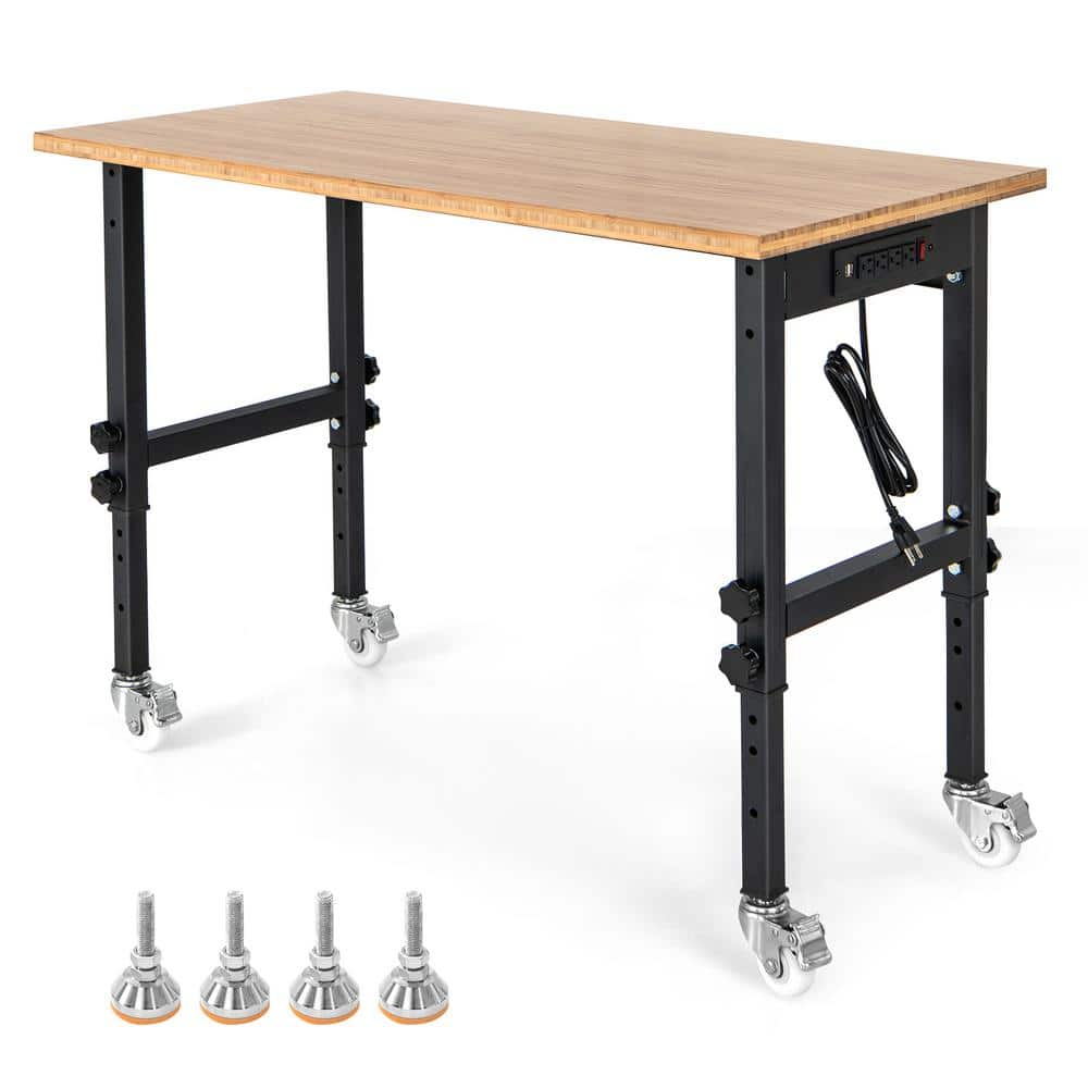 Costway 48 in. W x 24 in. D Adjustable Height Workbench Mobile Tool ...