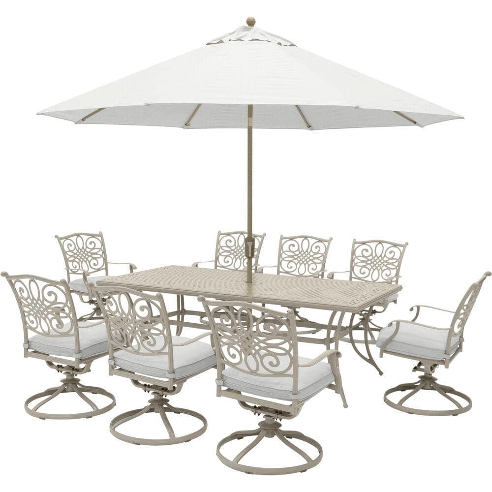Hanover Traditions 9-Piece Aluminum Outdoor Dining Set with 8 Swivel ...