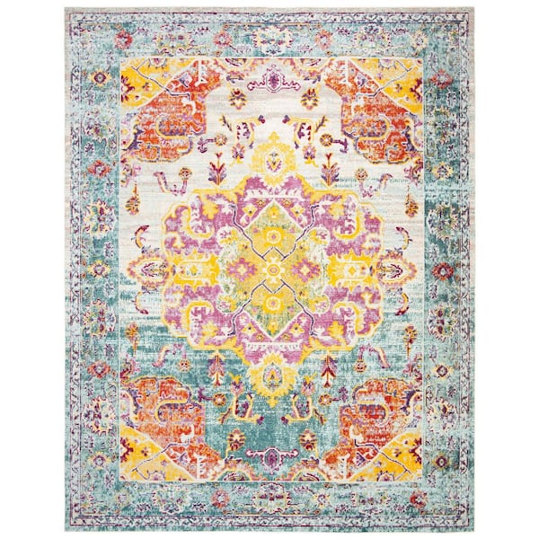 SAFAVIEH Crystal 9 ft. x 12 ft. Turquoise/Rust Oriental Border Area Rug ...