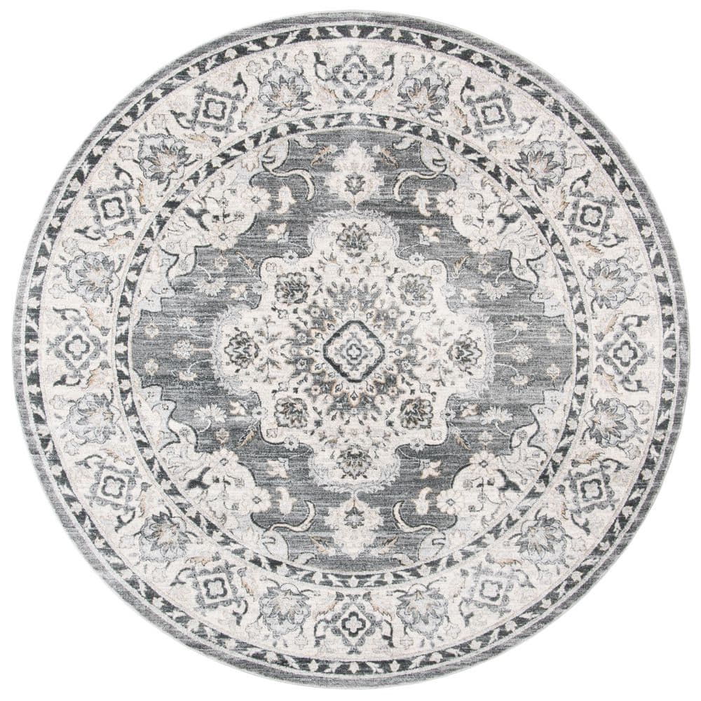 SAFAVIEH Isabella Gray/Light Gray 7 ft. x 7 ft. Medallion Floral Round ...
