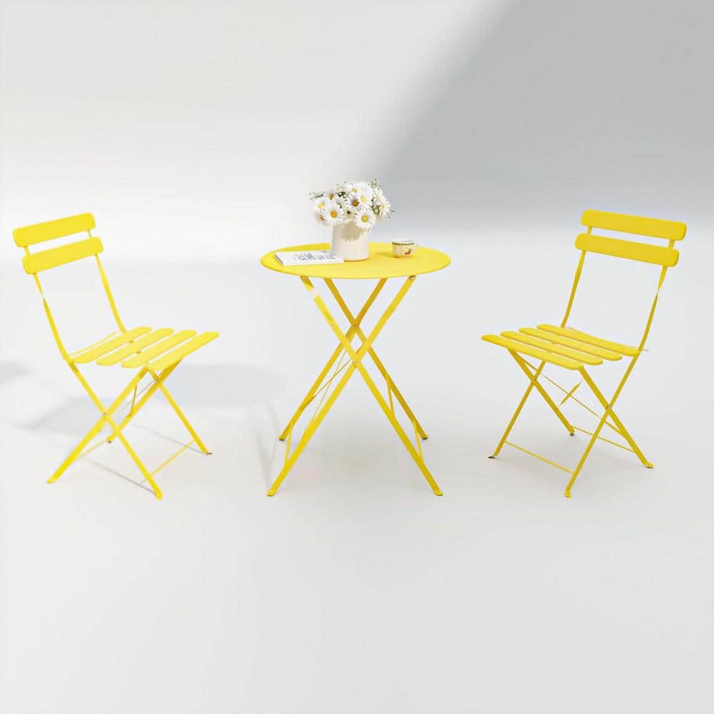 Miscool Anky Yellow Patio 3-Piece Metal Round Table and 2-Chairs ...
