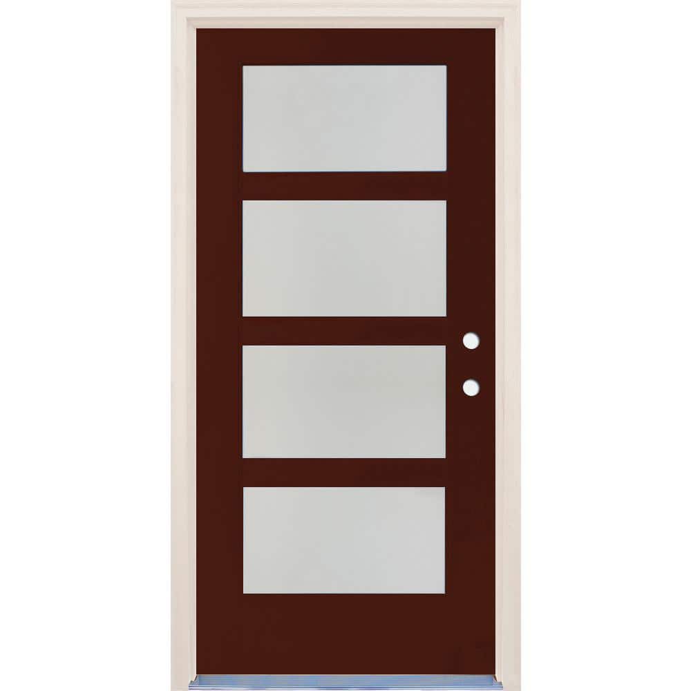 Builders Choice 36 in. x 80 in. Left-Hand/Inswing 4 Lite Satin Etch ...