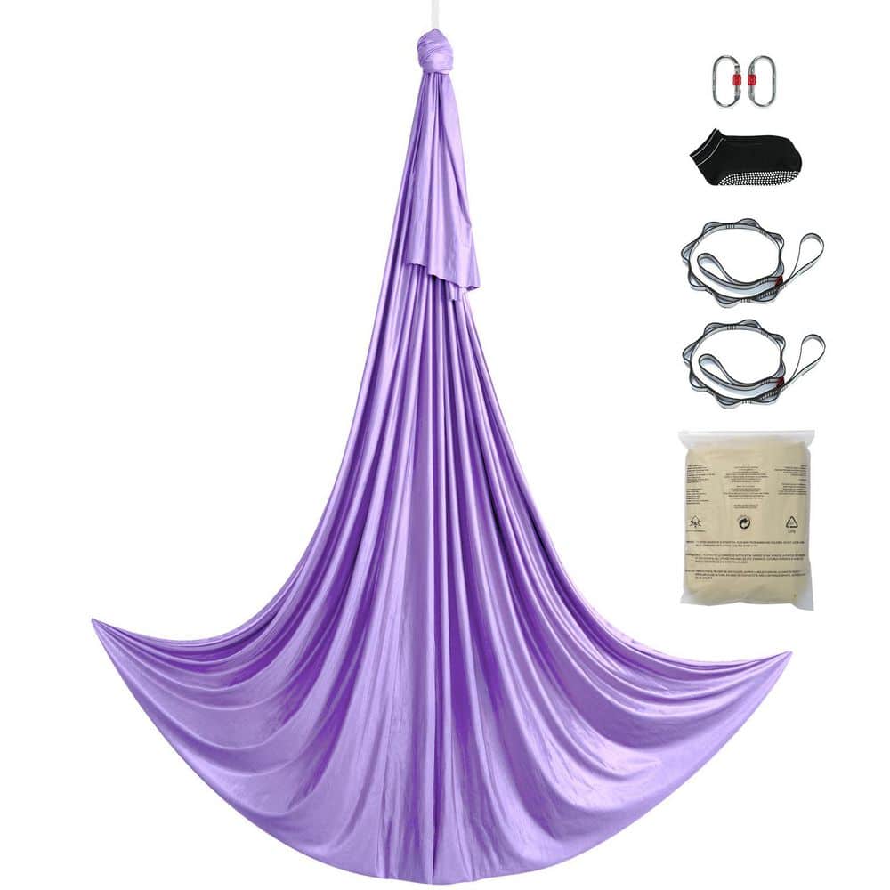 SKYSHALO Aerial Yoga Hammock and Swing, 4.4 Yards, Yoga Starter Kit in Purple with 100gsm Nylon ...
