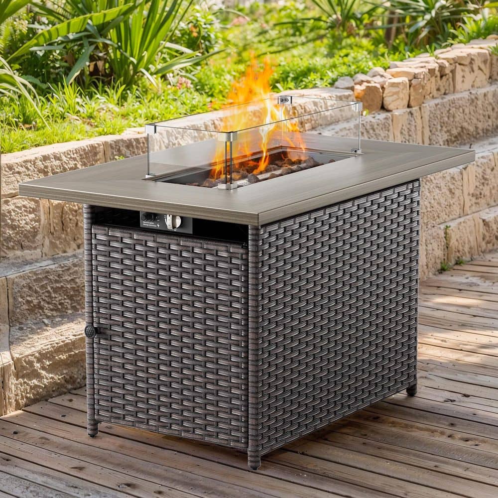 moosprr MoonLuxe 41 in. 50000 BTU Rectangle Brown Wicker Outdoor Gas ...