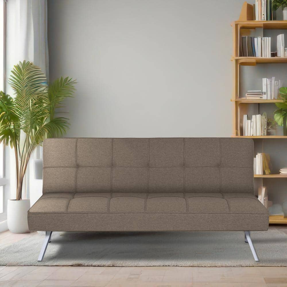 MAYKOOSH Coffee Modern Futon Sofa Bed-Convertible Linen Sofa with Sleek ...