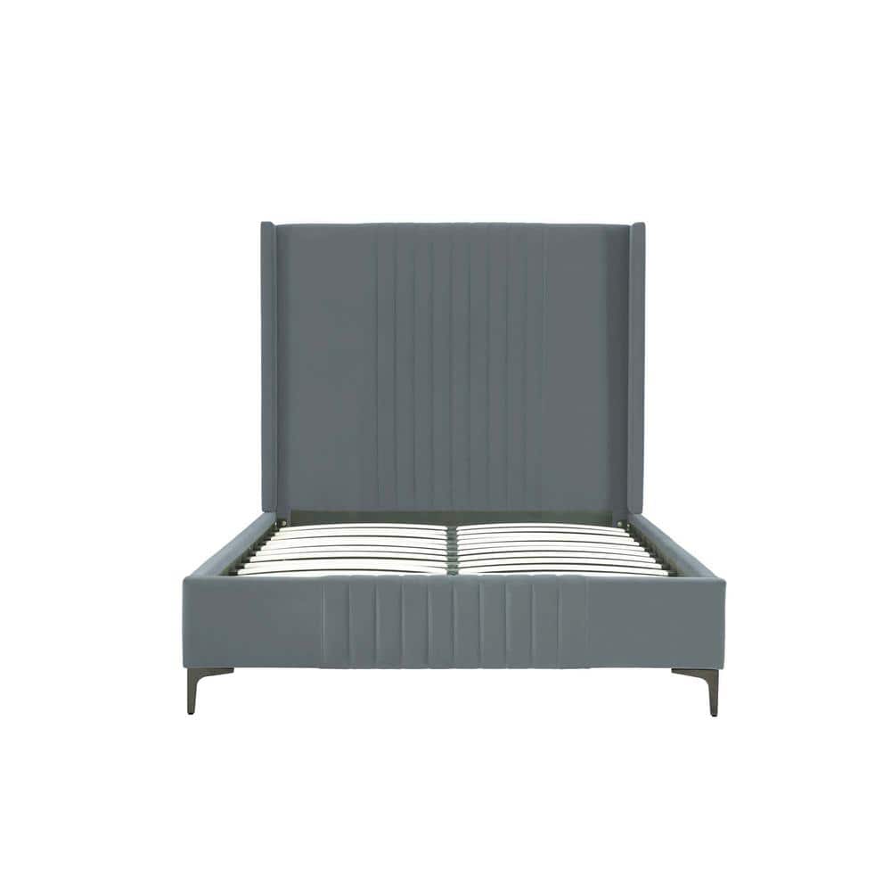 Manhattan Comfort Promenade Gray Mid-Century Modern Velvet Upholstered ...