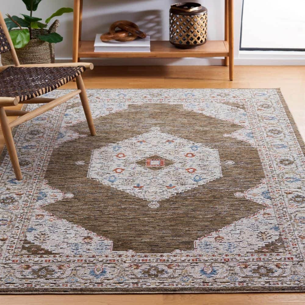 SAFAVIEH Sierra 4 ft. x 6 ft. Ivory/Olive Green Ornate Border Area Rug ...