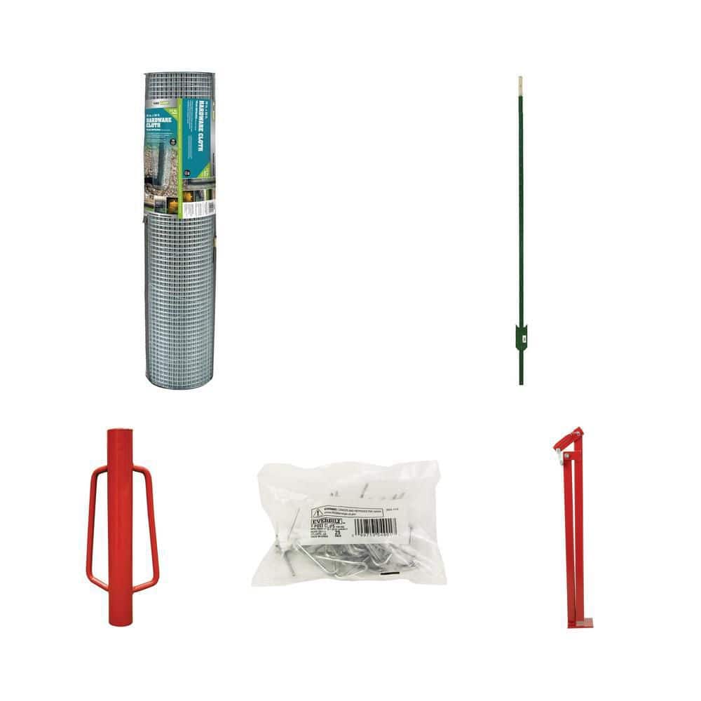 1/2 in. x 2 ft. x 50 ft. Hardware Cloth, 5 ft. Steel T-Post, Post ...