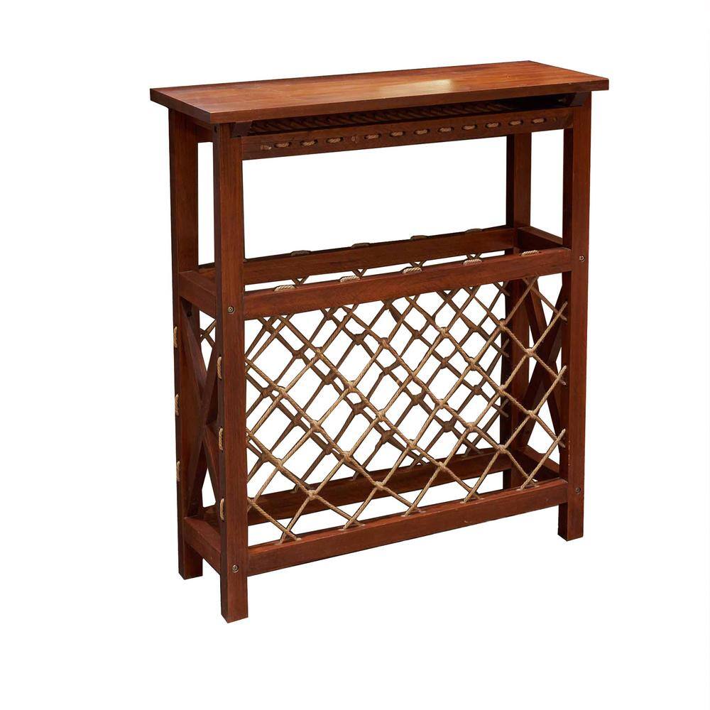 32-Bottle Brown Freestanding Pine Wine Rack for Home Kitchen Pantry ...