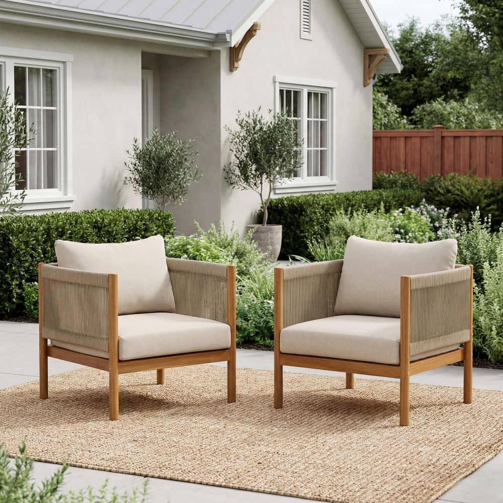 CHRISTOPHER KNIGHT HOME Queen Beige Plus Cream Plus Teak Outdoor Patio ...