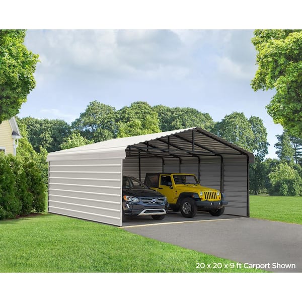 Arrow 20 ft. W x 24 ft. D x 9 ft. H Eggshell Galvanized Steel Carport ...