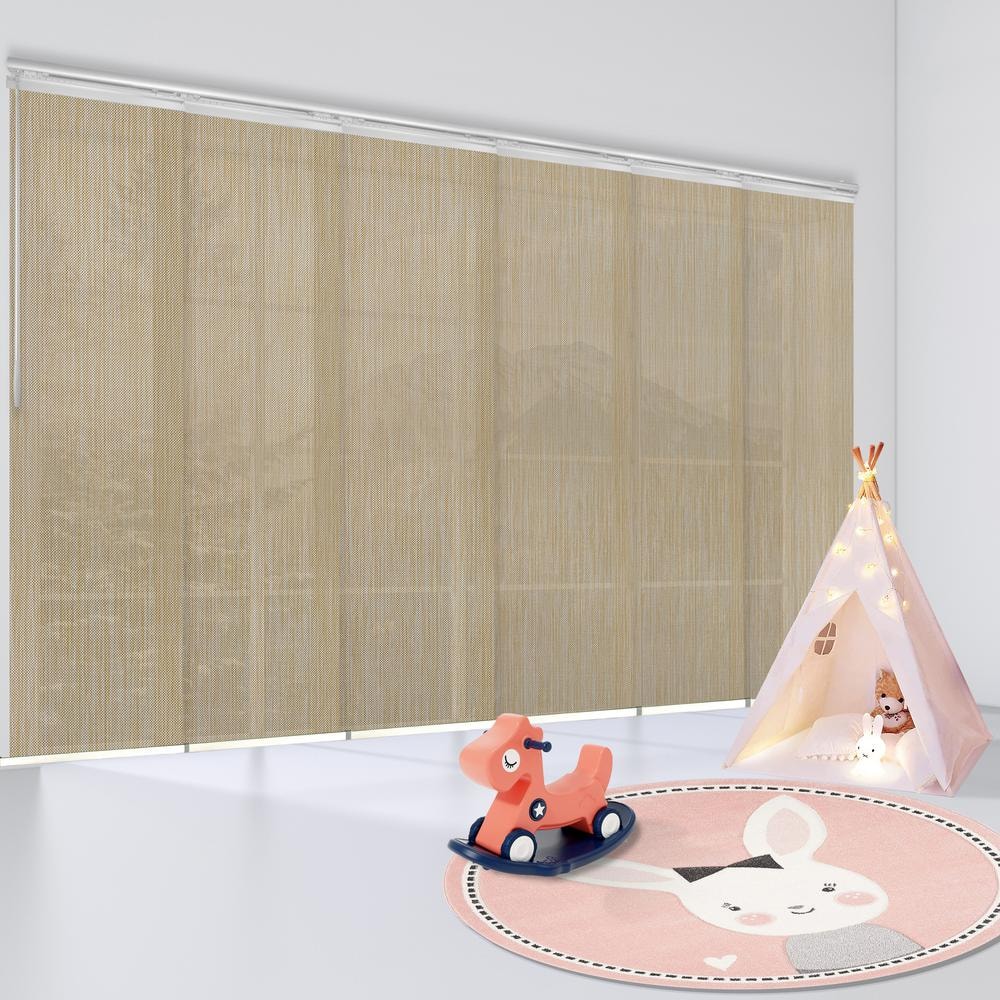 EMOH Wheat 70 in.- 130 in. W x 116 in. L Adjustable 6-Panel White ...