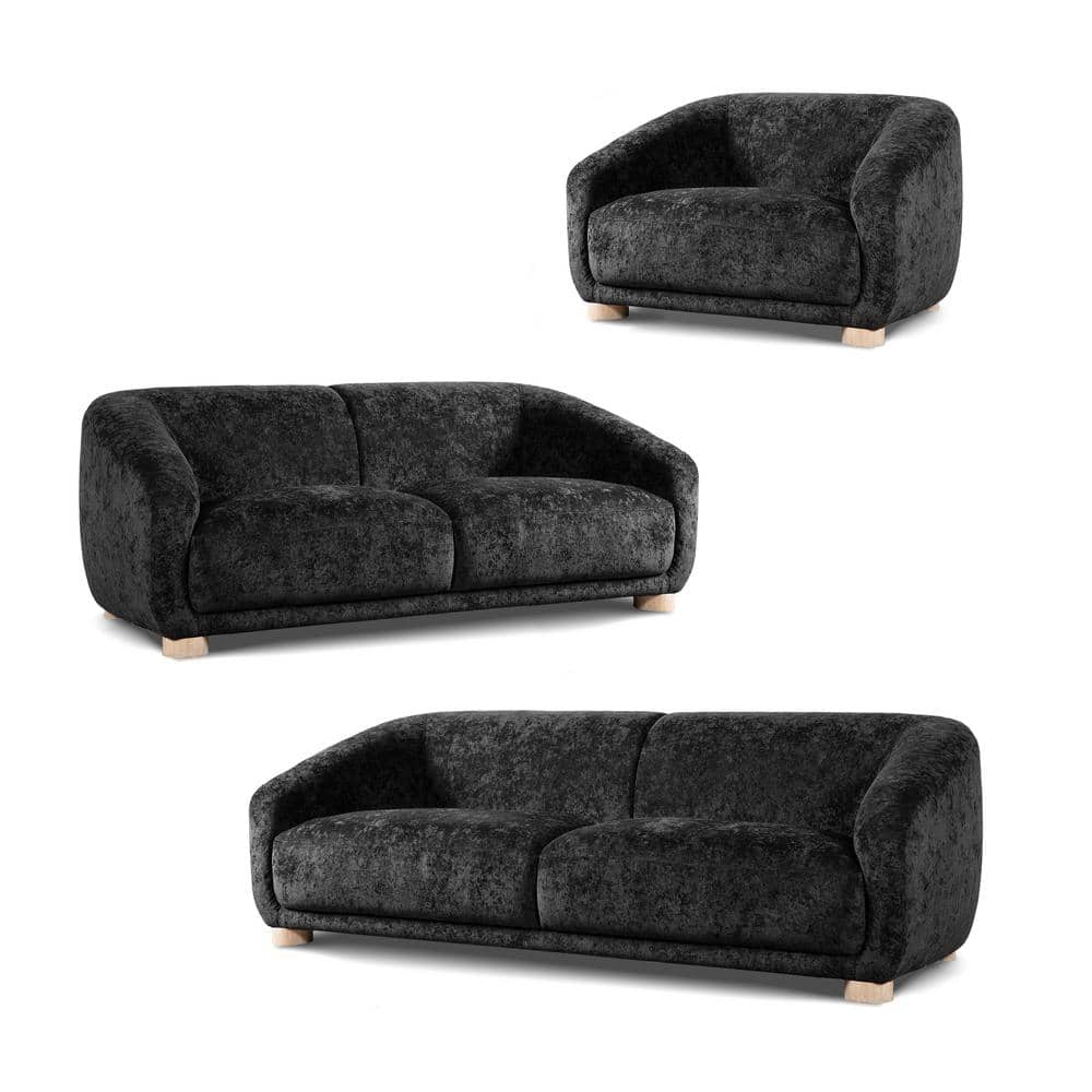 Furniture of America Waxley 3-Piece Black Chenille Sofa, Loveseat and ...