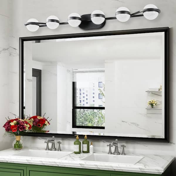 JUSHENG 43.3 in. 6-Light Black Dimmable Bathroom LED Vanity Light, Wall ...