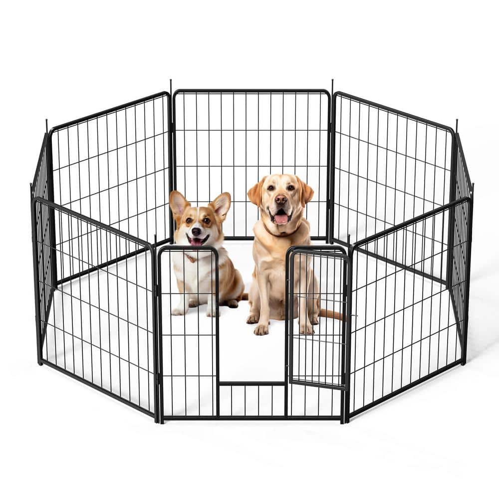 COOLSHARK 57 in. W x 24 in. H. Outdoor No Dig Decorative 8 Panels Metal Fence with Anti-Rust ...