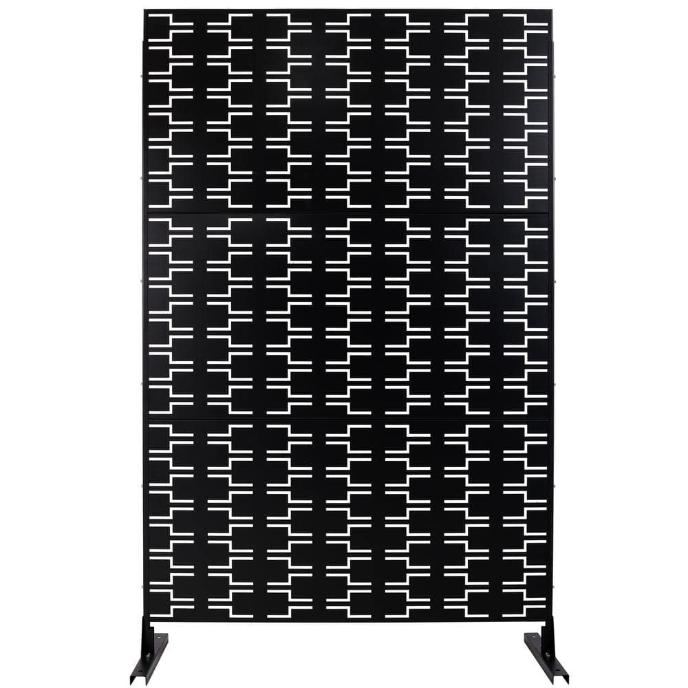 Zeus & Ruta 76 in. H x 48 in. W Black Steel Outdoor Privacy Screen ...