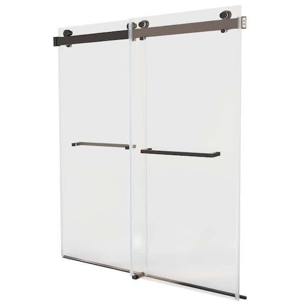 Simple Project 56 in. to 60 in. x 75 in. Semi-Frameless Sliding Shower Door in Brushed Gold with ...