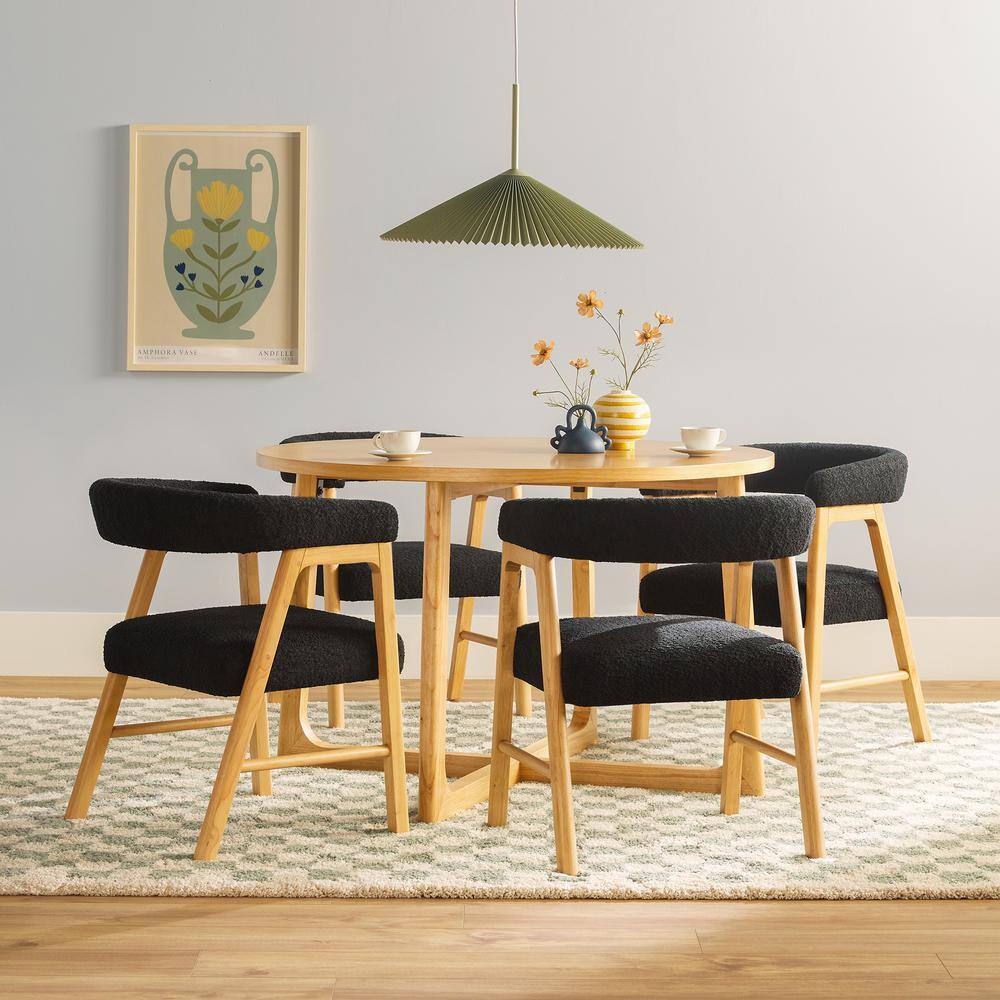 Welwick Designs Modern 5-Piece Round Natural Solid Wood Top Dining Room ...