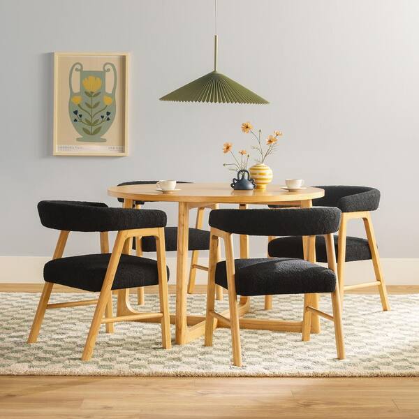Welwick Designs Modern 5-Piece Round Natural Wood Top Dining Room Set ...