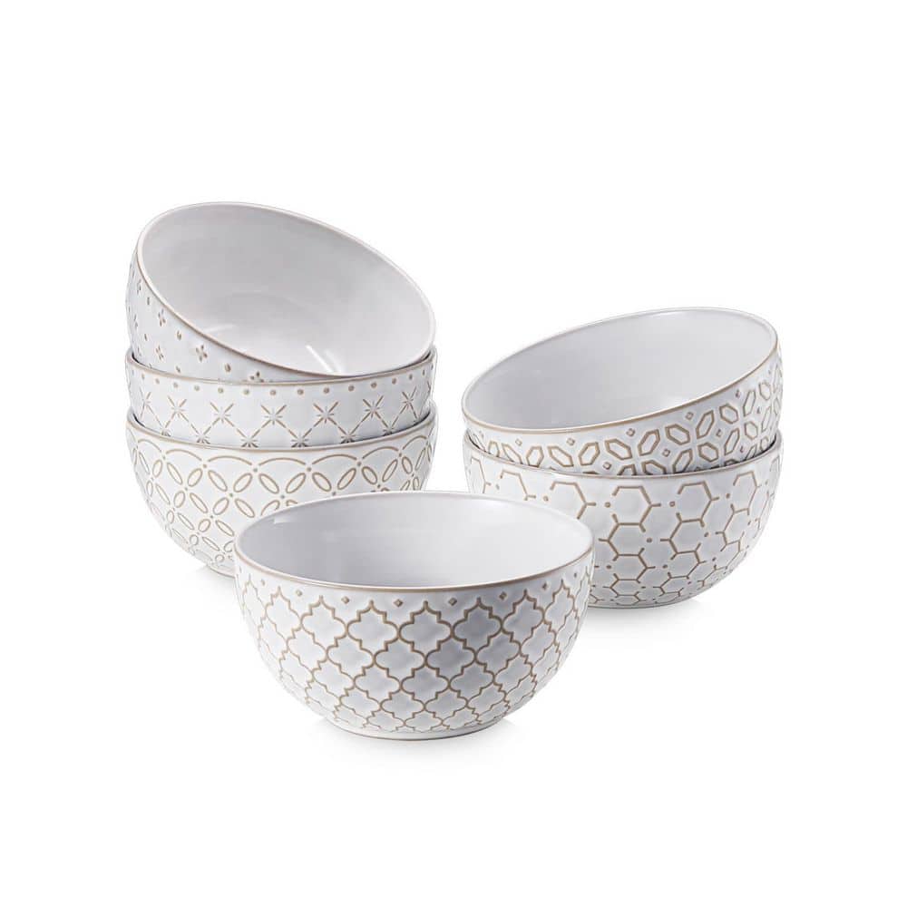 Numhew 9 fl. oz. White Ceramic Cereal Bowls (Set of 6), 4.5 in. Ceramic ...
