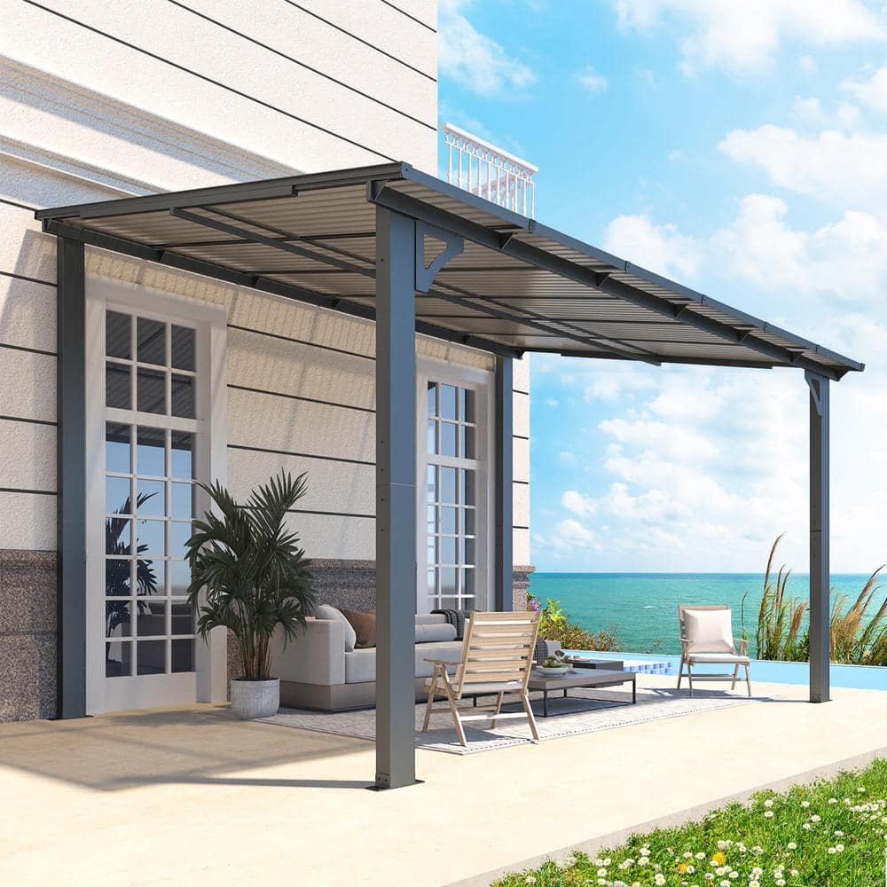 AECOJOY 12 ft. x 8 ft. Dark Gray Aluminum Patio Cover 16407BK-HD01 ...