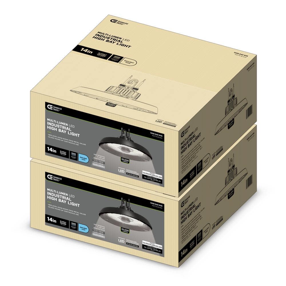 Commercial Electric 14 in. Black Integrated LED Dimmable High Bay Light ...