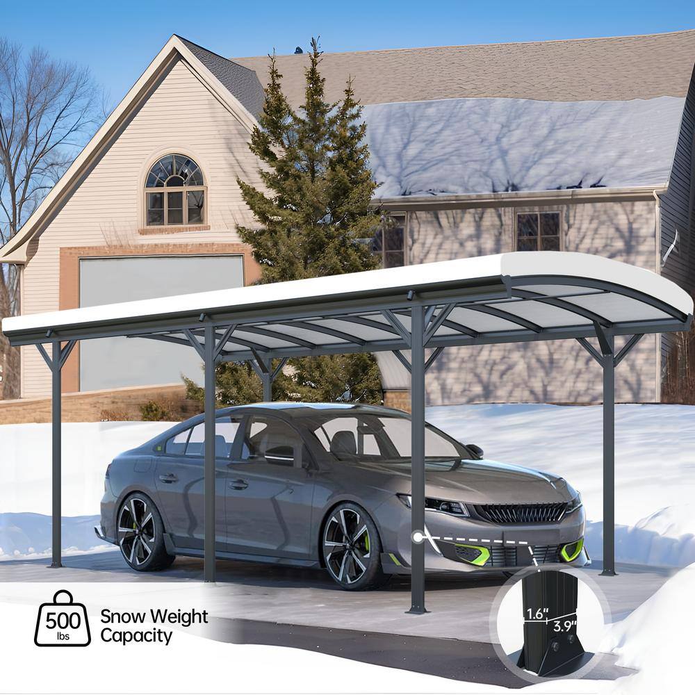 Jinseed 12 ft. x 16 ft. Grey Arch Roof Carport for Outdoor Parking ...