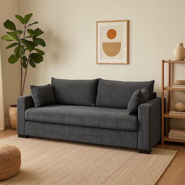 Noble House Talia 79 in. Square Arm Corduroy Upholstered Rectangle Sofa ...