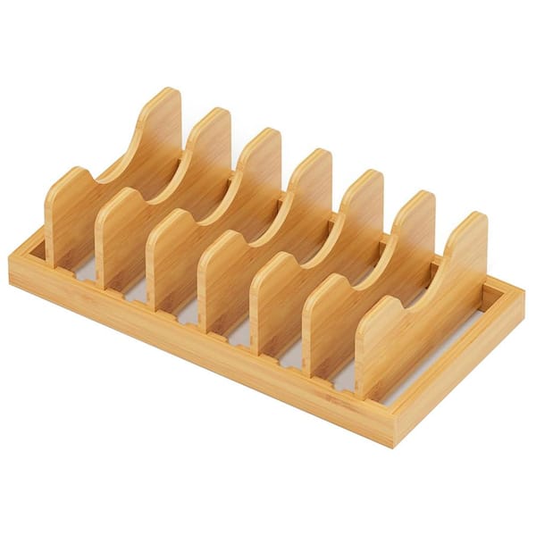 Anqtovp Natural Bamboo Pot Lid Organizer Rack Drawer Pot and Pan ...