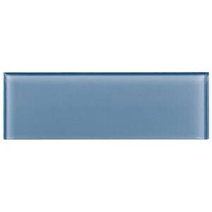 ANDOVA Enchant Elle Lore Blue Glossy 4 in. x 12 in. Smooth Glass Subway ...