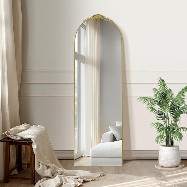Dovelina 23 in.W x 67 in.H Arch Mirror Gold Wood Removable Carved ...