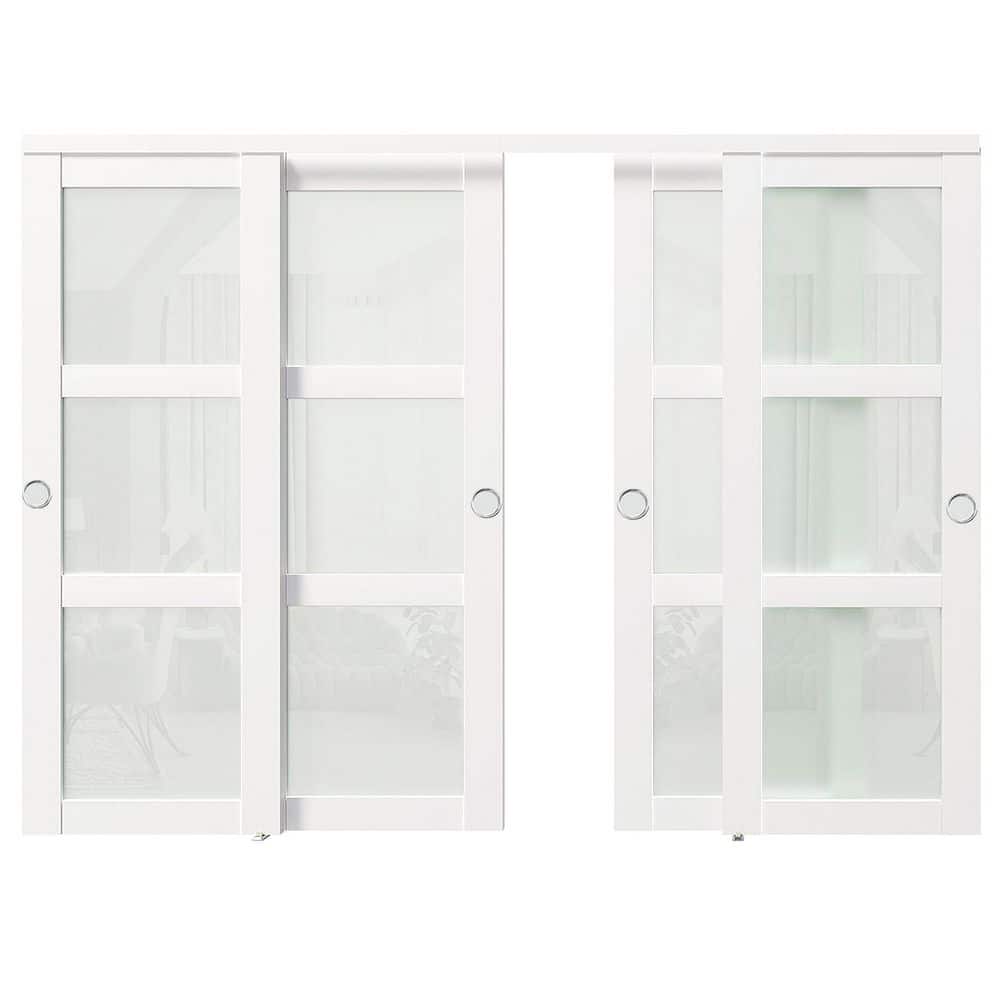 TENONER 144 in. x 80 in. 3-Lite Frosted Glass MDF Pre-Drilled Assembly ...