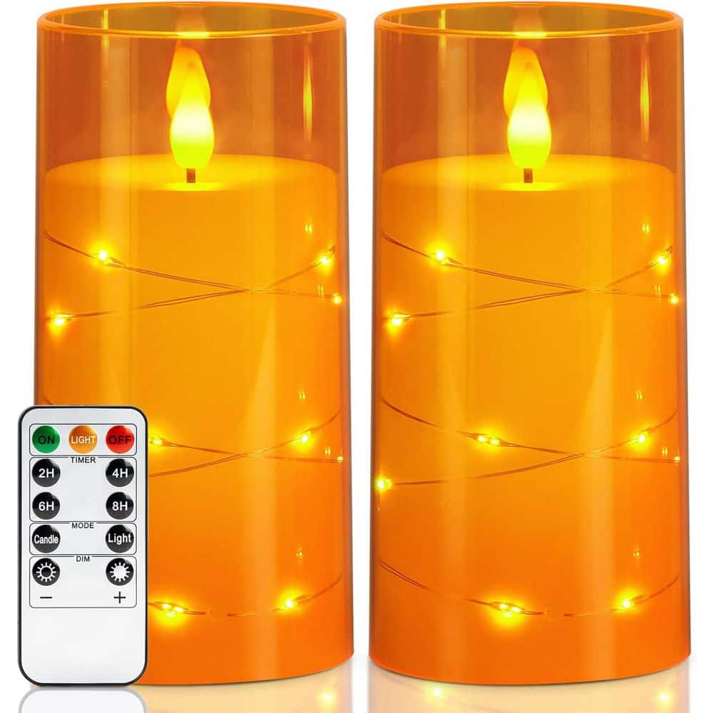 Orange Battery Operated Flameless Candles with Embedded Star String ...