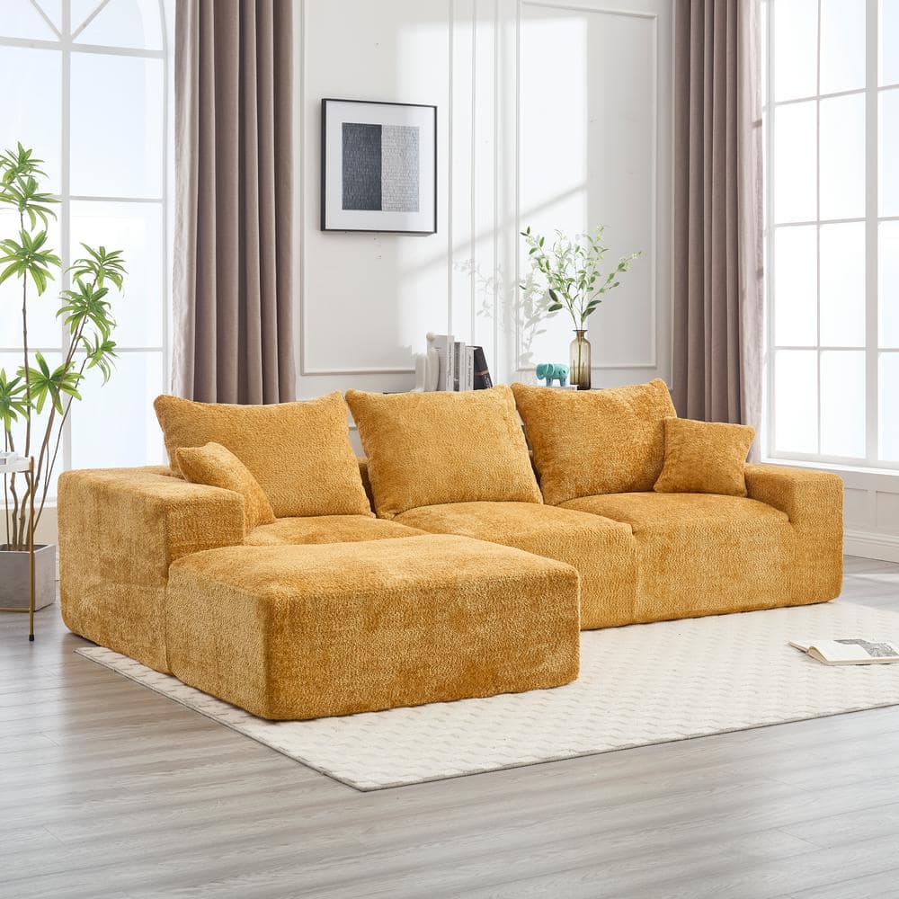 HOMEFUN 108 in. Square Arm 4-Piece L Shaped Chenille Modern Sectional ...