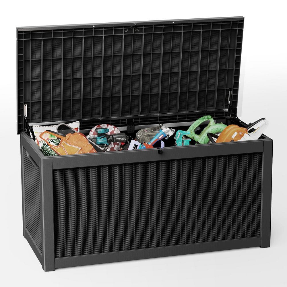 All-Weather 260 Gal. Black Resin Deck Box Large Outdoor Storage Box ...