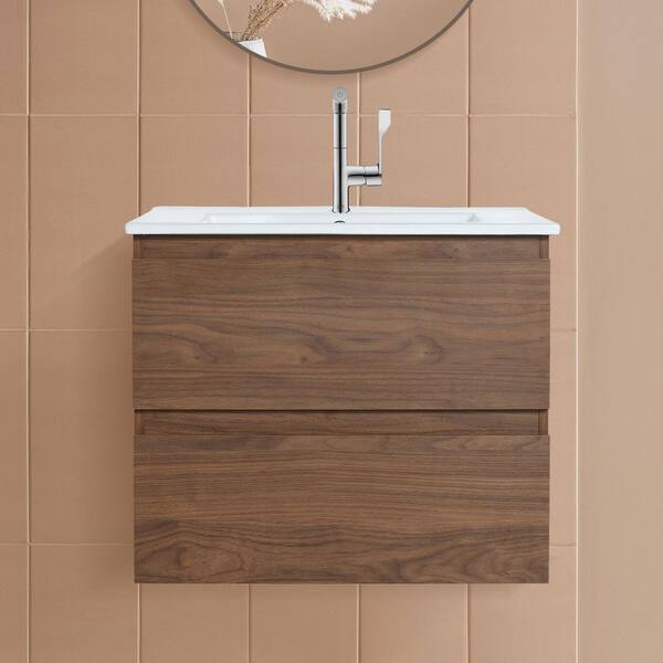 UPIKER Modern 18 in. W x 24 in. D x 20.5 in. H Wall Hung Bath Vanity Cabinet with Top in Brown ...