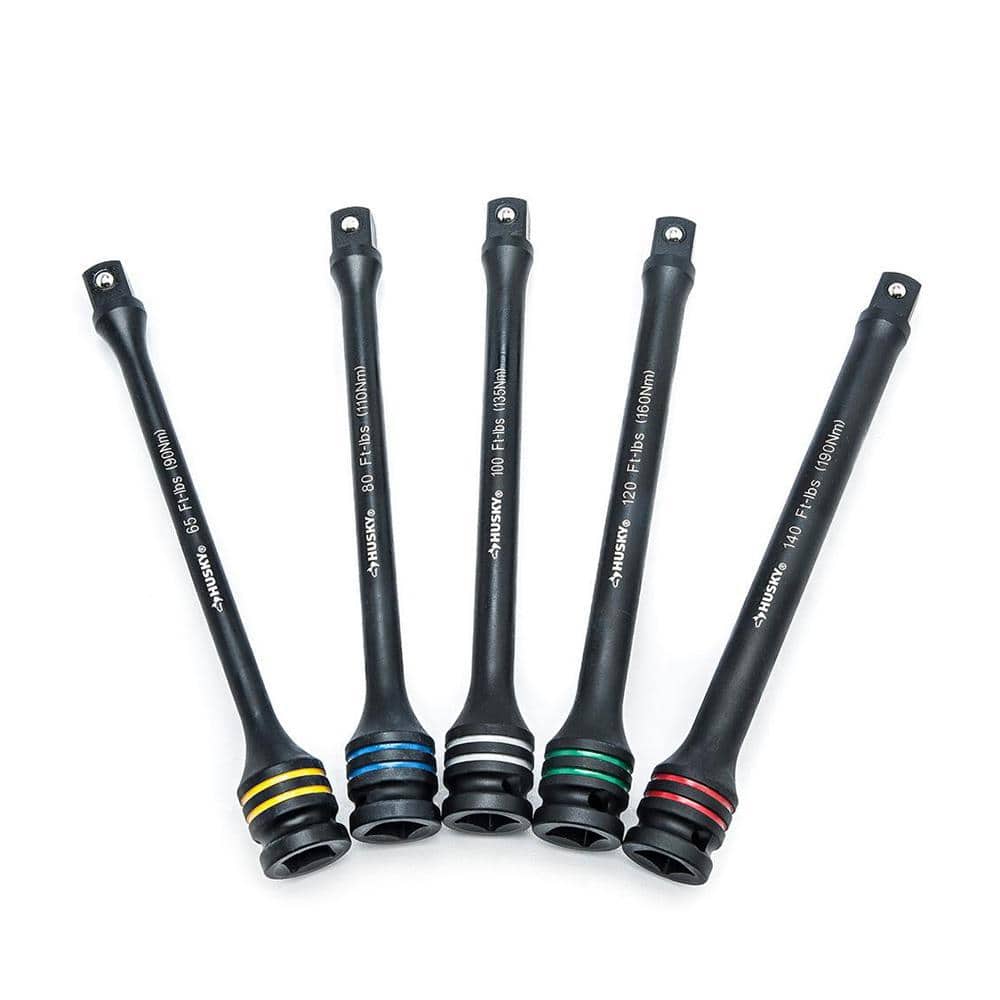 Husky 65-140 ft. lbs. Torque Limiting Impact Extension Bar Set (5-Piece ...