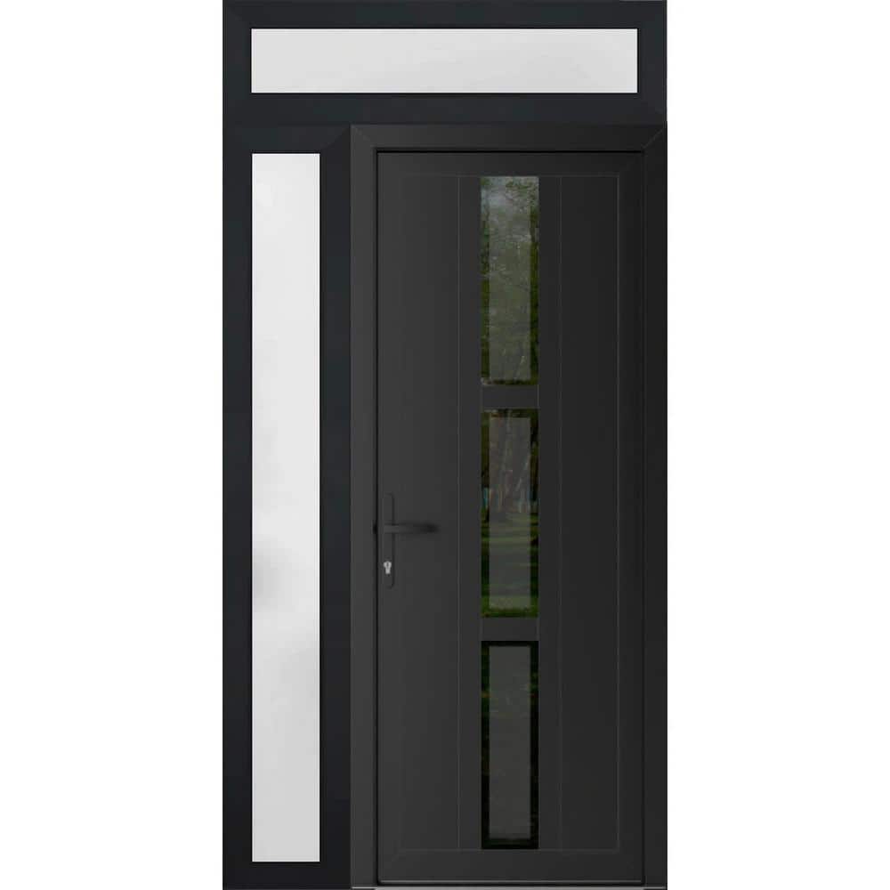 VDOMDOORS 52 in. x 94 in. Right-hand/Inswing Frosted Glass Matte Black ...