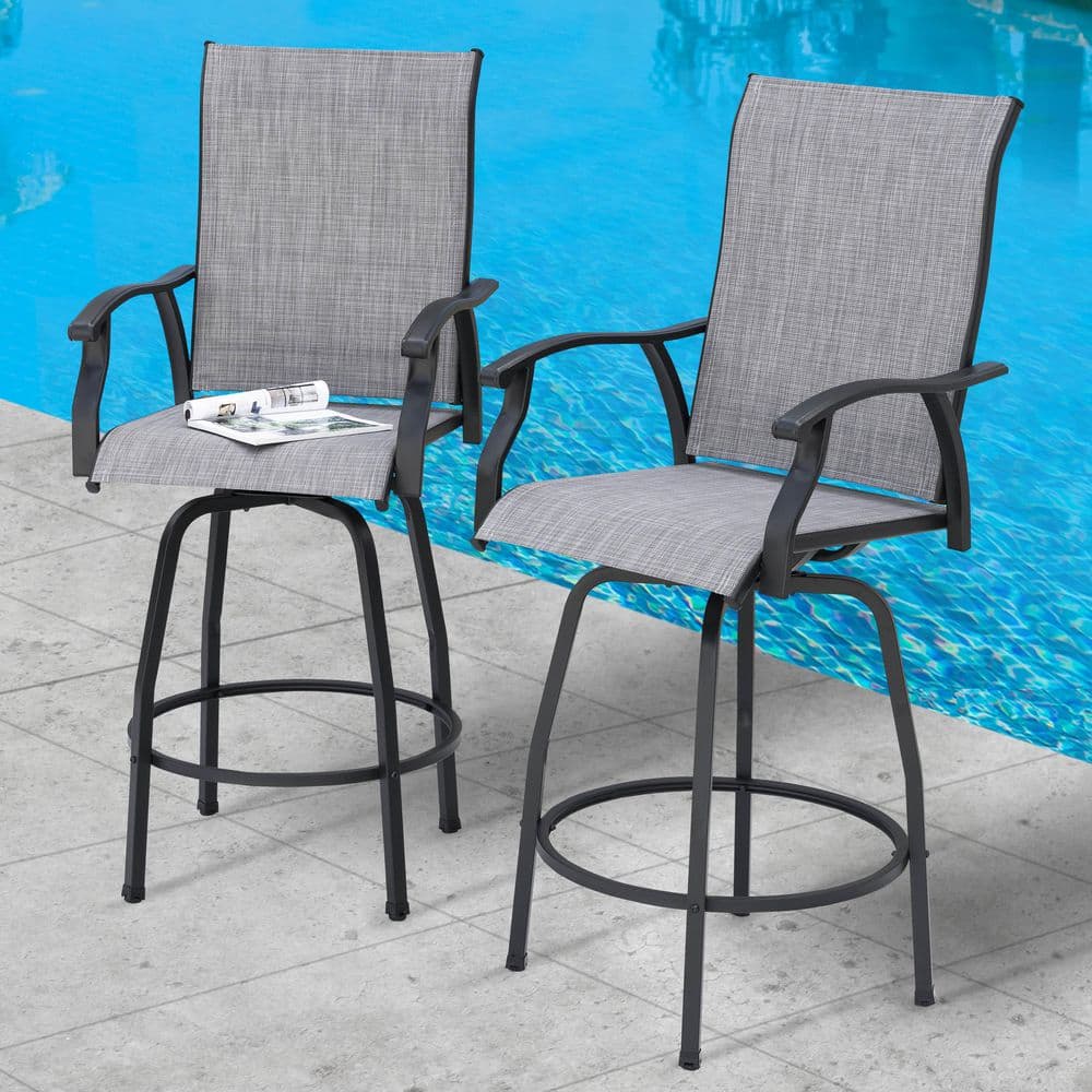 Nuu Garden Swivel Textilene and Iron Metal Outdoor Bar Stools with High ...