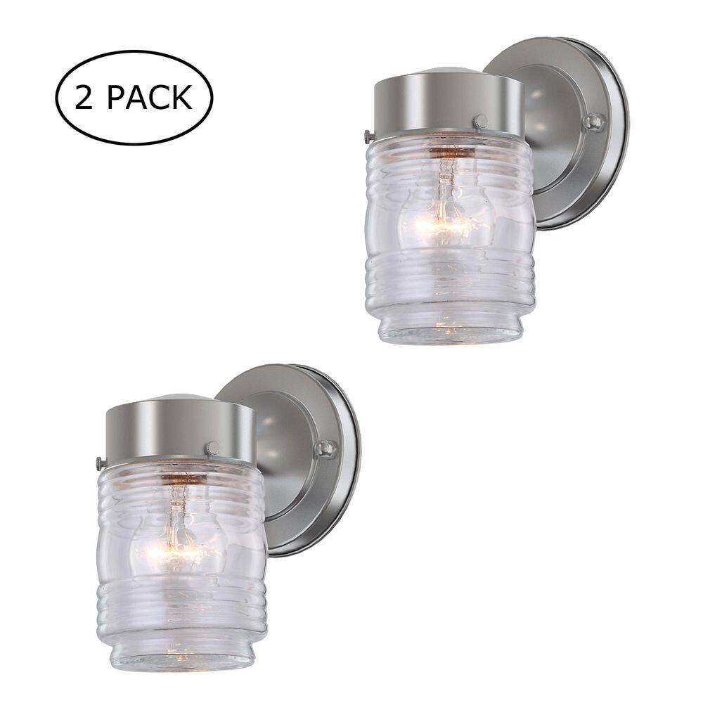 Hukoro 7.5 in. Brushed Nickel Outdoor Hardwired Wall Cylinder Scone ...