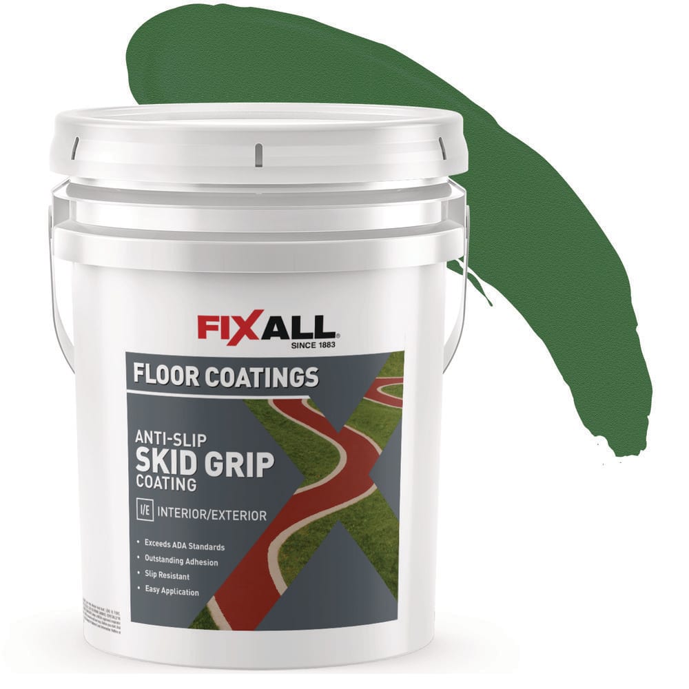 FIXALL Skid Grip Anti-Slip Floor Coating, 5 Gallon, Emerald, Slip-Resistant Pavement,Cement and ...