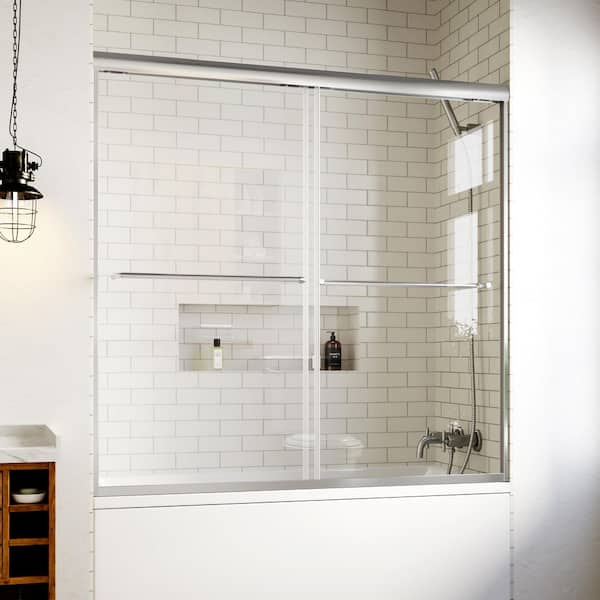 Delta Portwood 60 in. W x 58 in. H Semi-Frameless Sliding Tub Door in ...
