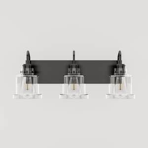 CANARM Declan 24.5 in. 3-Light Matte Black Vanity Light with Seeded ...