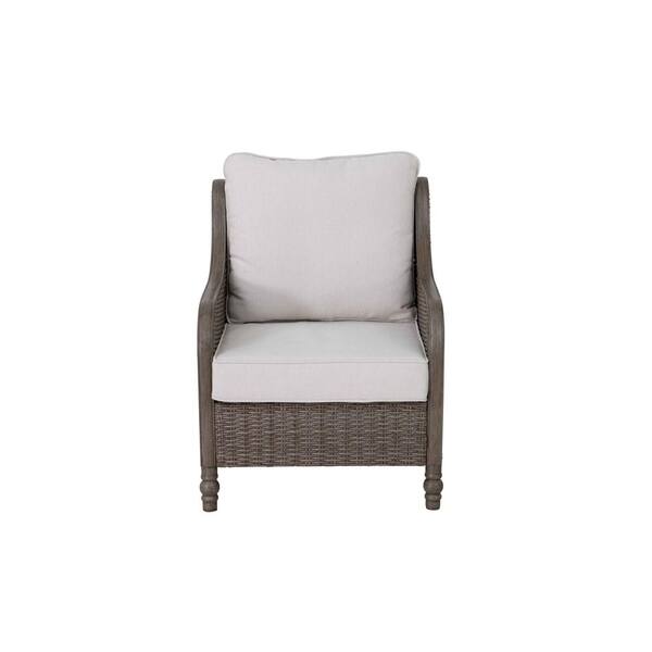 Windsor 4 Piece Brown Wicker Outdoor Patio Conversation Seating Set with CushionGuard Biscuit Tan Cushions Box 1