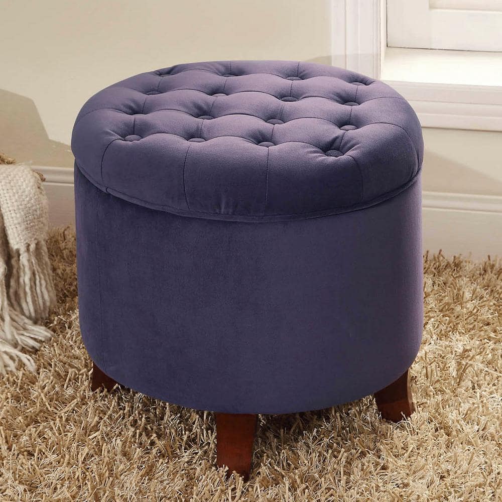 Homepop Purple Velvet with Storage Tufted Round Ottoman 18 in. H x 19 ...