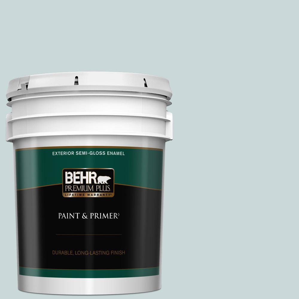 BEHR PREMIUM PLUS 5 gal. #PPU13-16 Offshore Mist Semi-Gloss Enamel ...